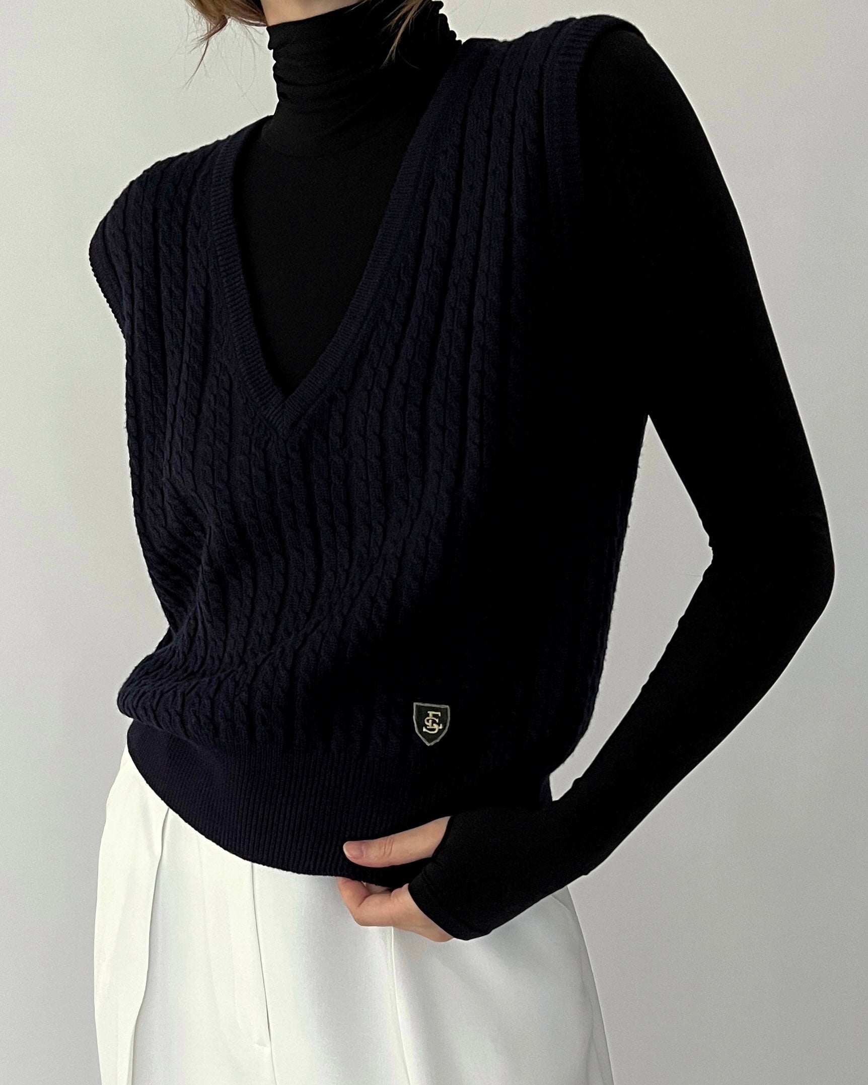 Vintage Escada Navy Crest Knit Vest